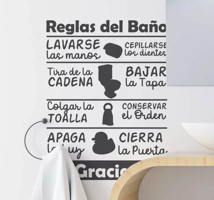 Vinilo para baños frase las reglas del baño - TenVinilo